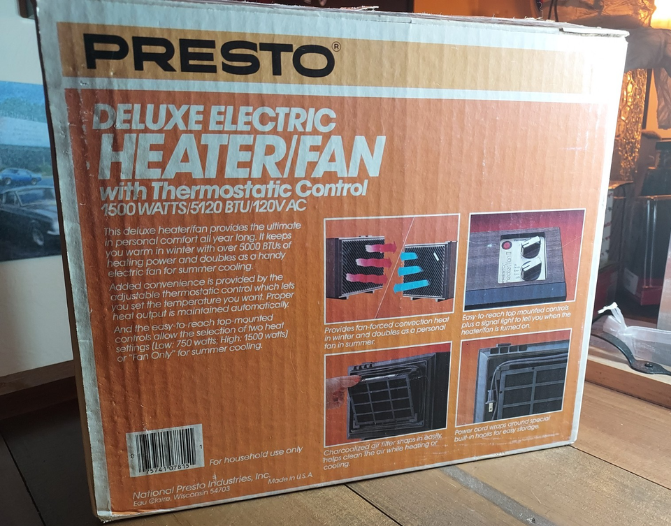 Vintage 1500-Watt PRESTO Deluxe Heater Fan w/ Thermostat, 5120 BTU ...