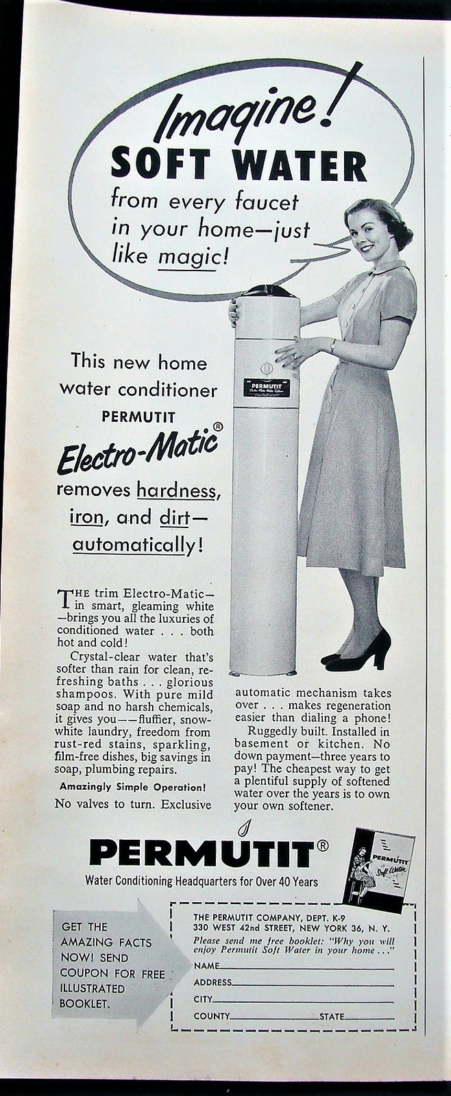 Vintage 1953 Permutit Electro-Matic Water Softener Soft Color Photo ...