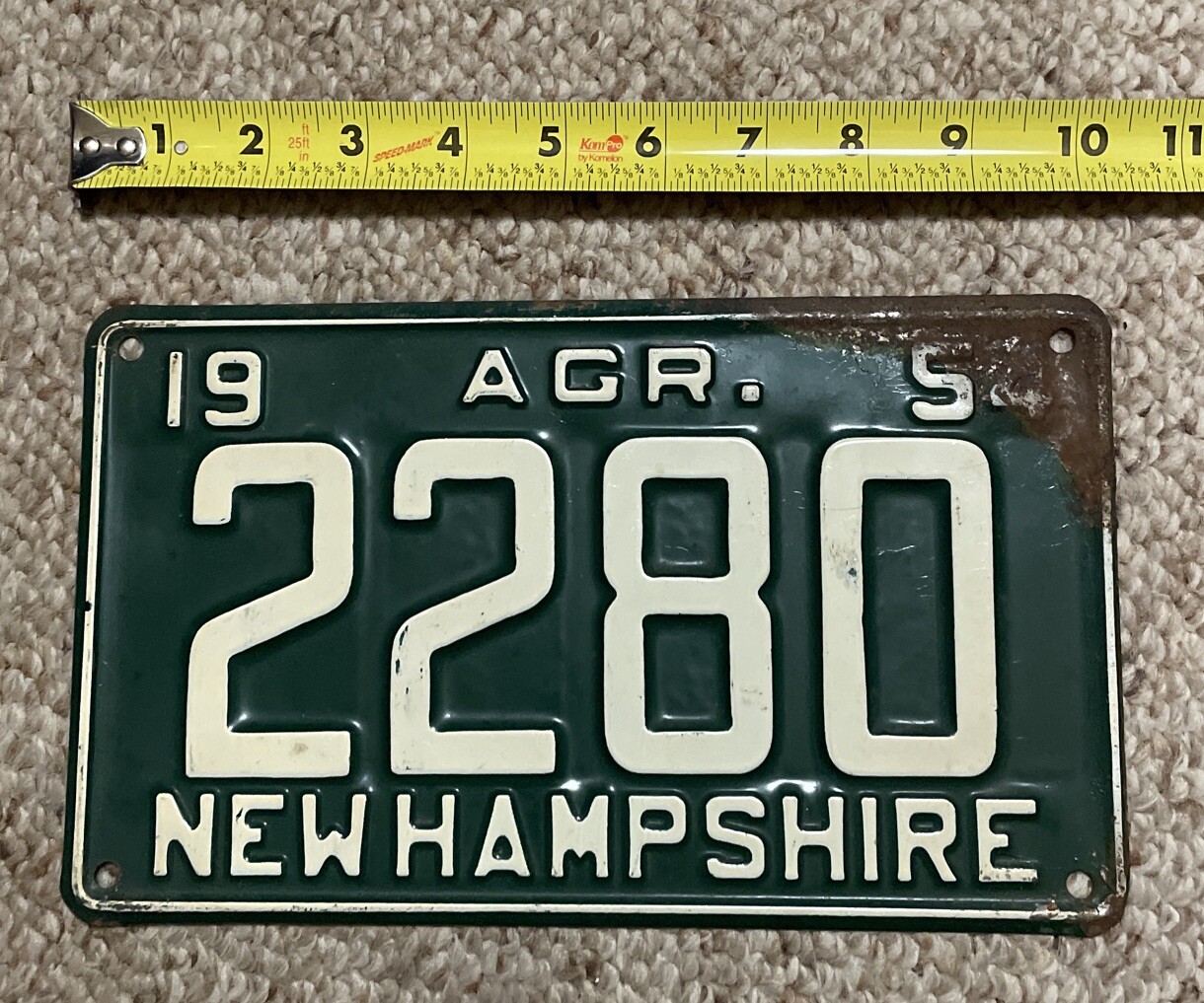 1954 New Hampshire Agriculture License Plate 2280 White/Green Orig ...