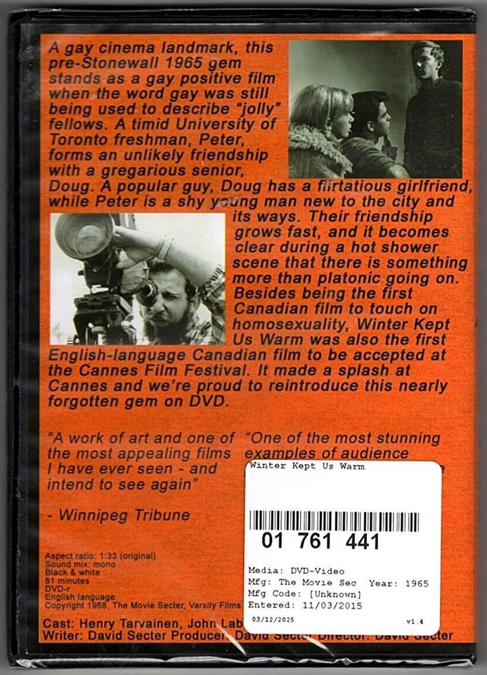 David Secter's Winter Kept Us Warm (DVD-R, 1965, Gay Interest) Joy ...
