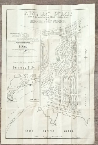 Original 1940's Anna Bay Real Subdivision Map Poster - Port Stephens ...