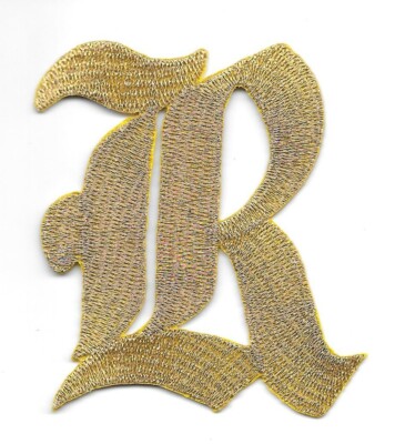 3" Fancy Metallic Gold Old English Alphabet Letter R Embroidered Patch ...