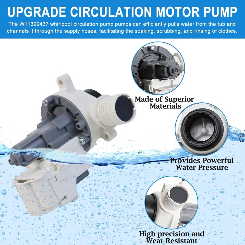 New W11399437 Washer Drain Pump Fit Whirlpool W11259498 MVW6230HW1 ...
