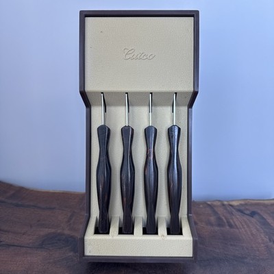 Set Of 4 Cutco 1759 Serrated Steak Knives Classic Brown Handle W/ Rack ...