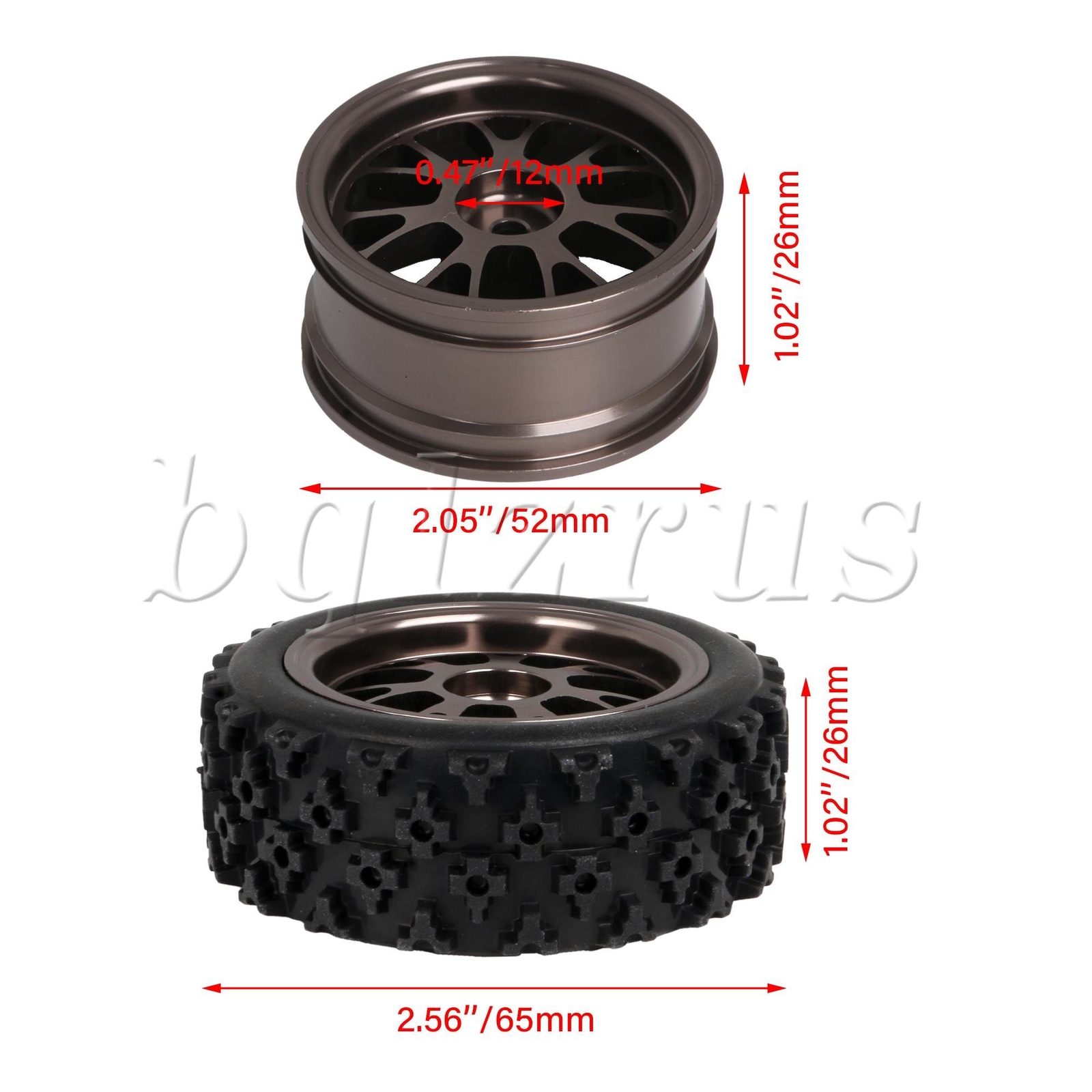 RC1:10 4 Black Rubber Tyre & 4 Y Shape Wheel Rim On Road Car 65x52x26mm ...