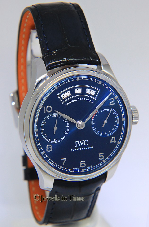 IWC Portugieser Annual Calendar 5035 Steel 7 Days Blue Mens 44mm Watch ...