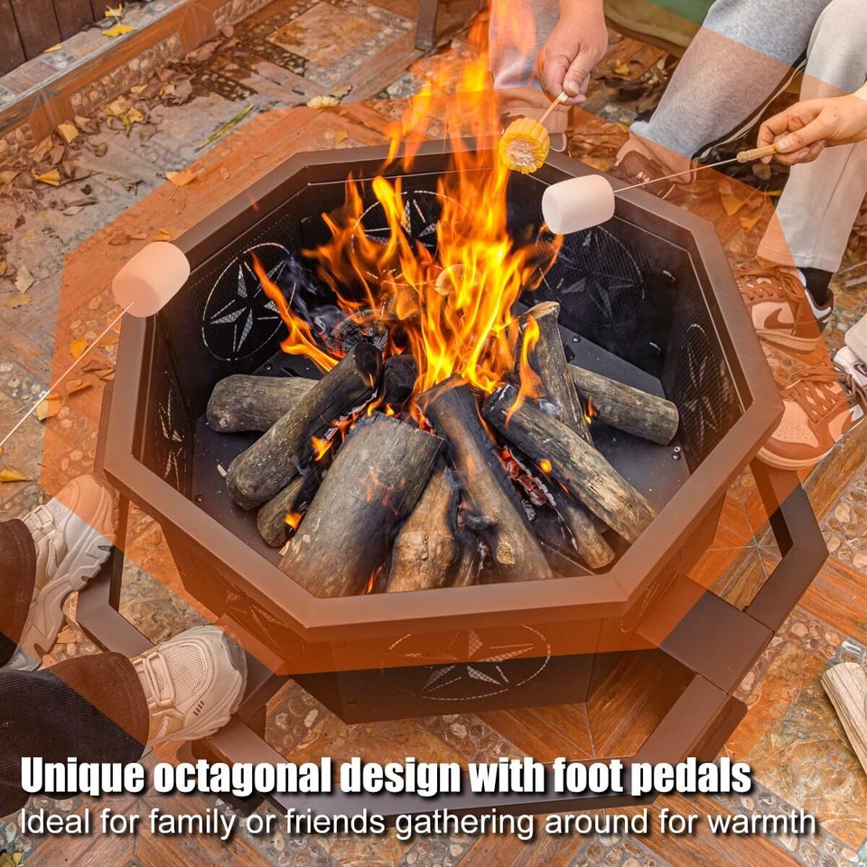 35 In Octagonal Fire Pit,Outdoor Fire Pit,Wood Burning Firepit,Bonfire ...