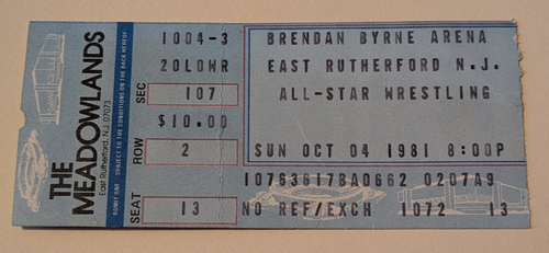 Oct 4th 1981 WWF Ticket * BRUNO Farewell Match * 1st Meadowlands ...