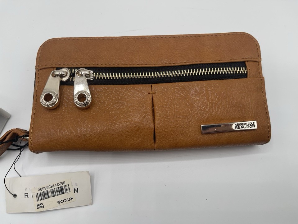 KENNETH COLE Womens Saddle Brown Faux Snakeskin Bifold Zip Around ...