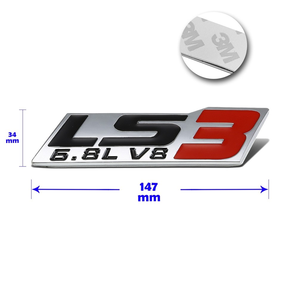 "6.8L LS3" Polished Metal 3D Decal Black&Red Emblem For Chevrolet/GMC ...