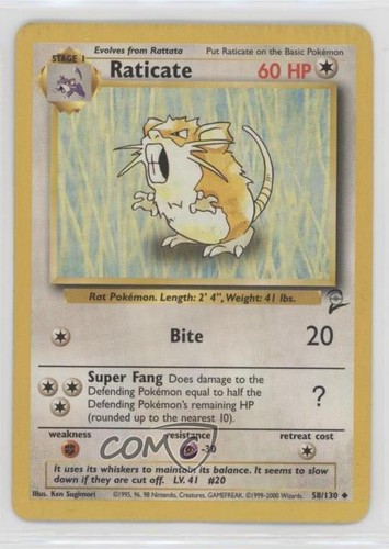 Raticate Pokemon Base Set 2 #58 2000 0v2t | eBay