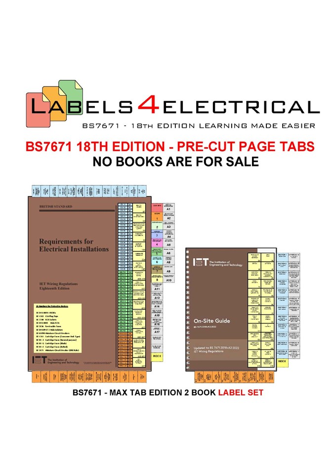 18th Edition ELECTRICAL PRECUT PAGE MARKERS TABS LABELS IET BS7671 ON ...