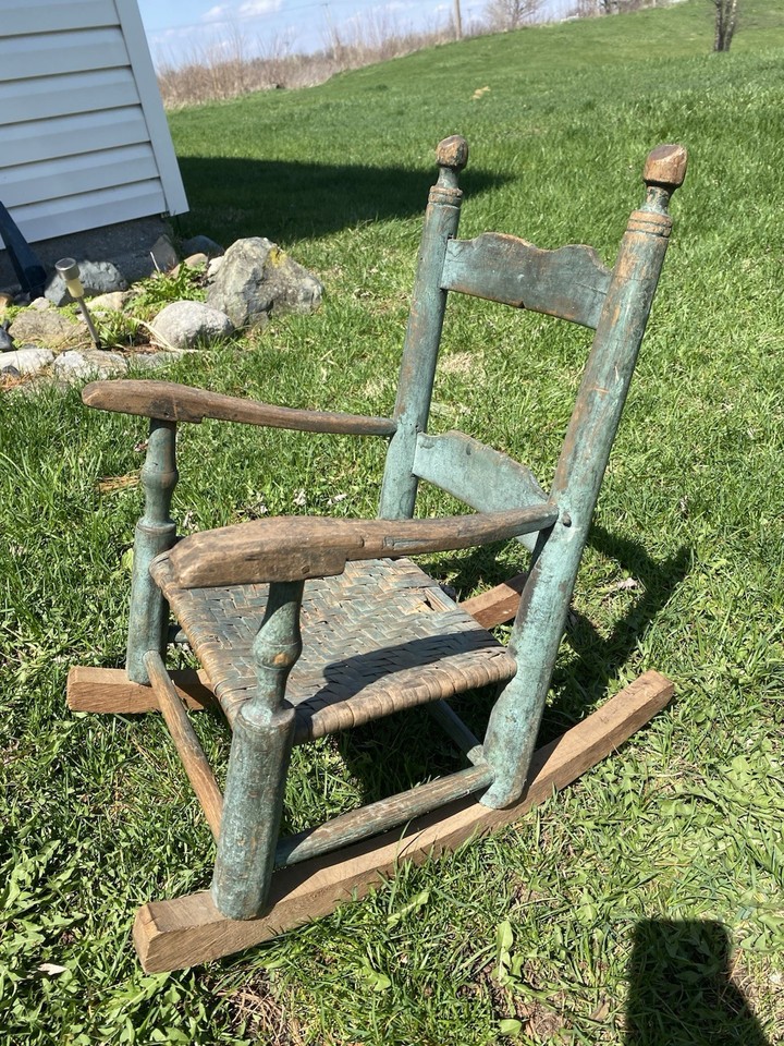 18th Century Original Blue Painted Folk Art Child's Rocking Chair ...