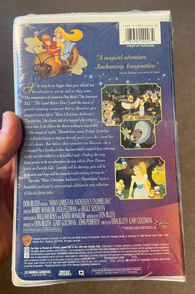 Thumbelina 1994 VHS Sealed w/ Silver Charm Bracelet & Rebate Water Mark Sticker 85392400034| eBay