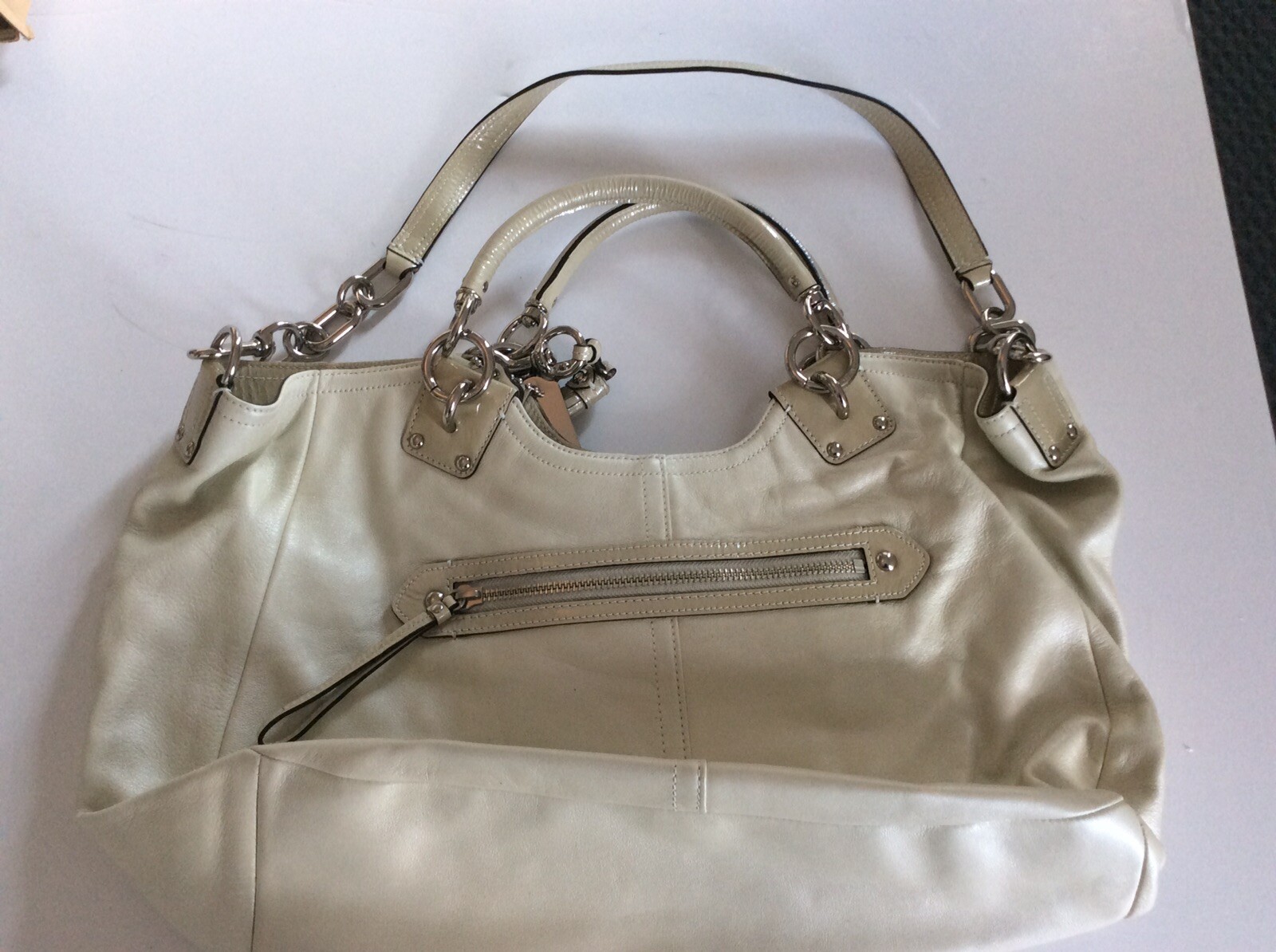 COACH Handbag Purse Pearly Winter White Tote Silver Colored Hardware | eBay