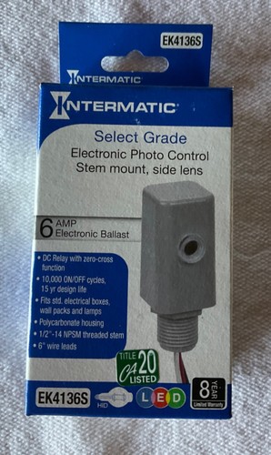 Intermatic Electronic Photo Control Stem Mount Side Lens EK4136S 6 AMP ...
