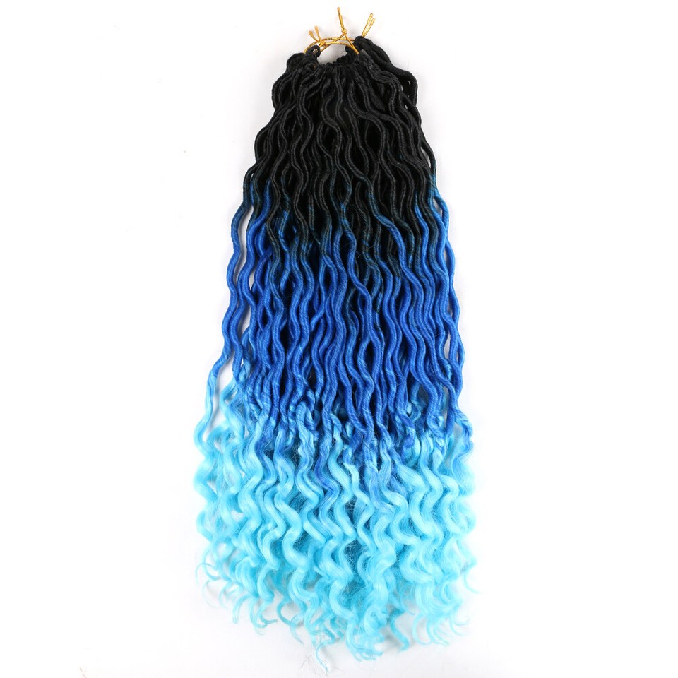 18" Ombre Wavy Faux Locs Crochet Braids Curly Goddess Locs Boho Hair ...