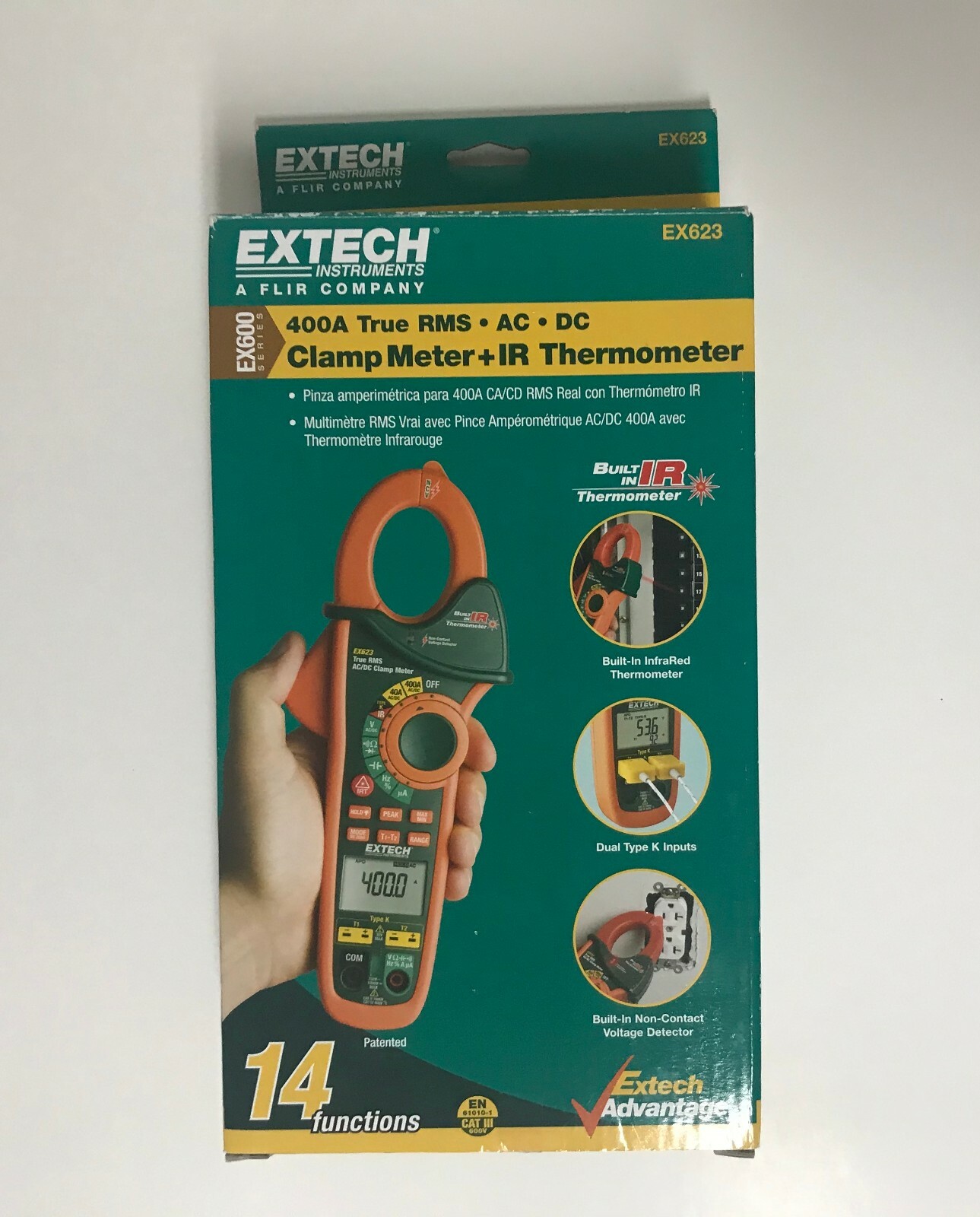 NEW Extech EX623 True RMS 400A ACDC Clamp Meter + IR Thermometer | eBay