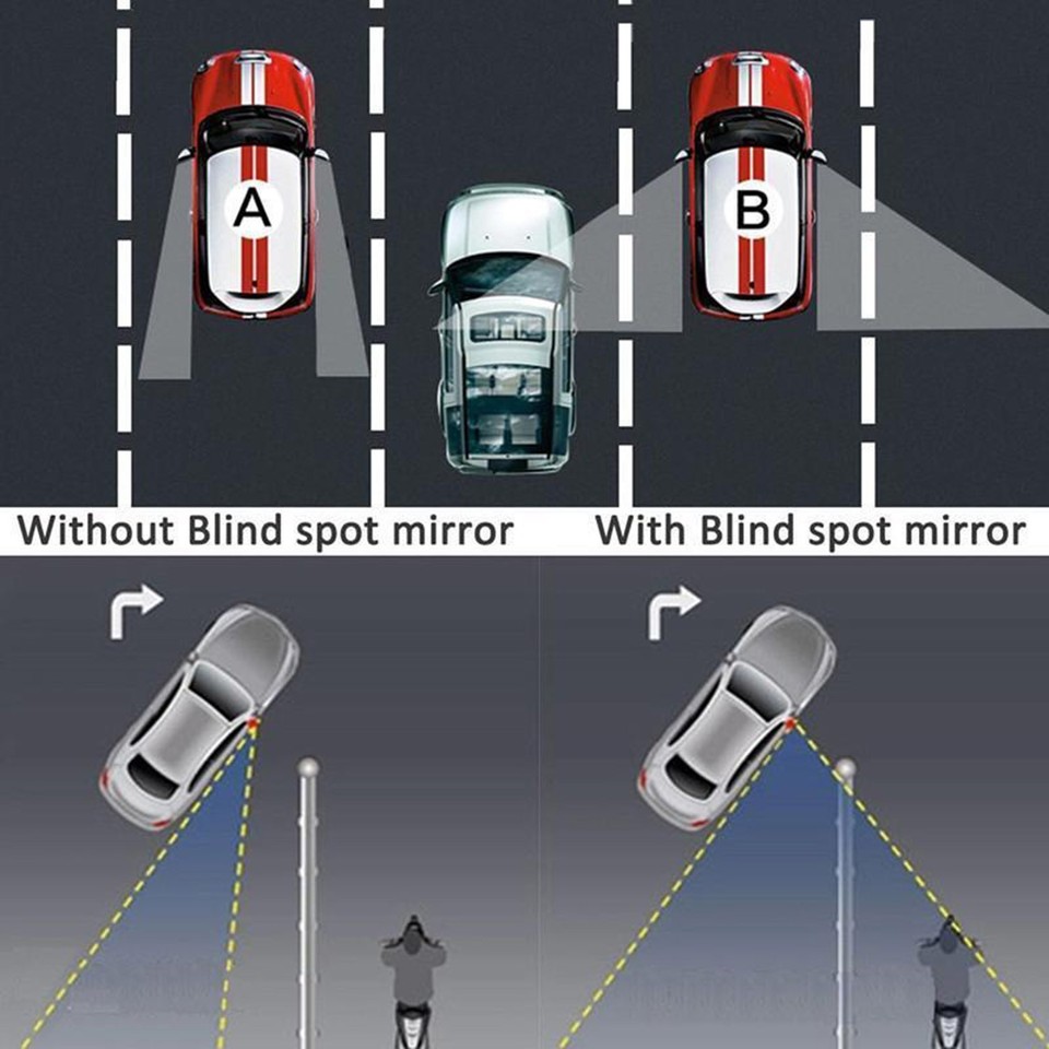 2 Pcs Wide Angle Convex Car Blind Spot Round Stick-On Side View ...