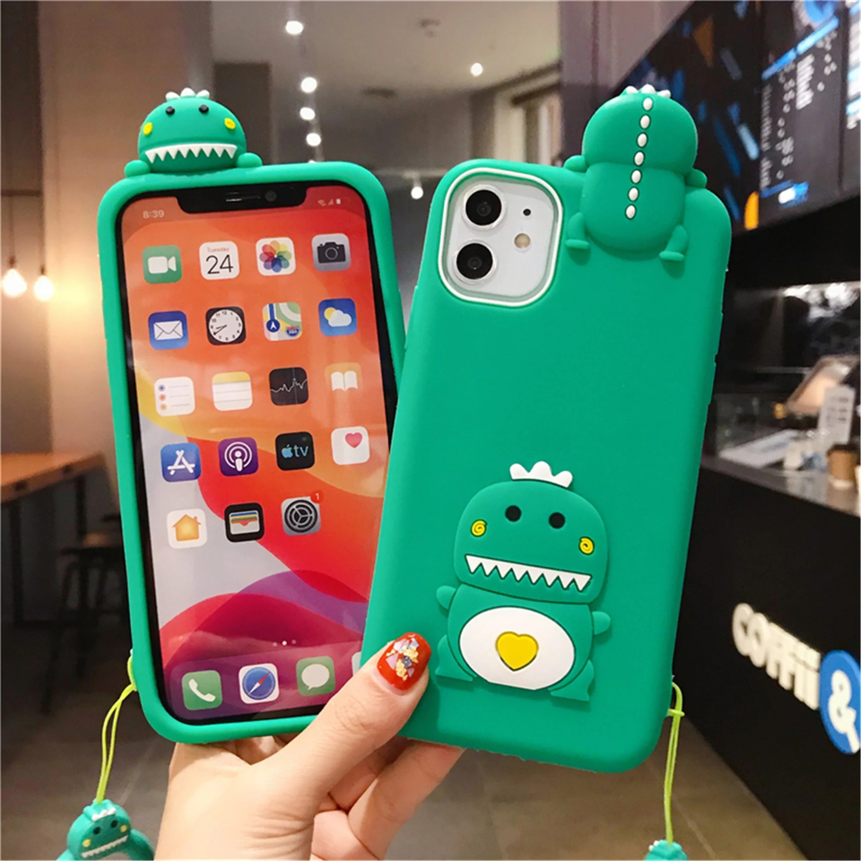 3D Green Dinosaur Cute silicone Phone Case for iPhone 11, 11 Pro, 11 ...