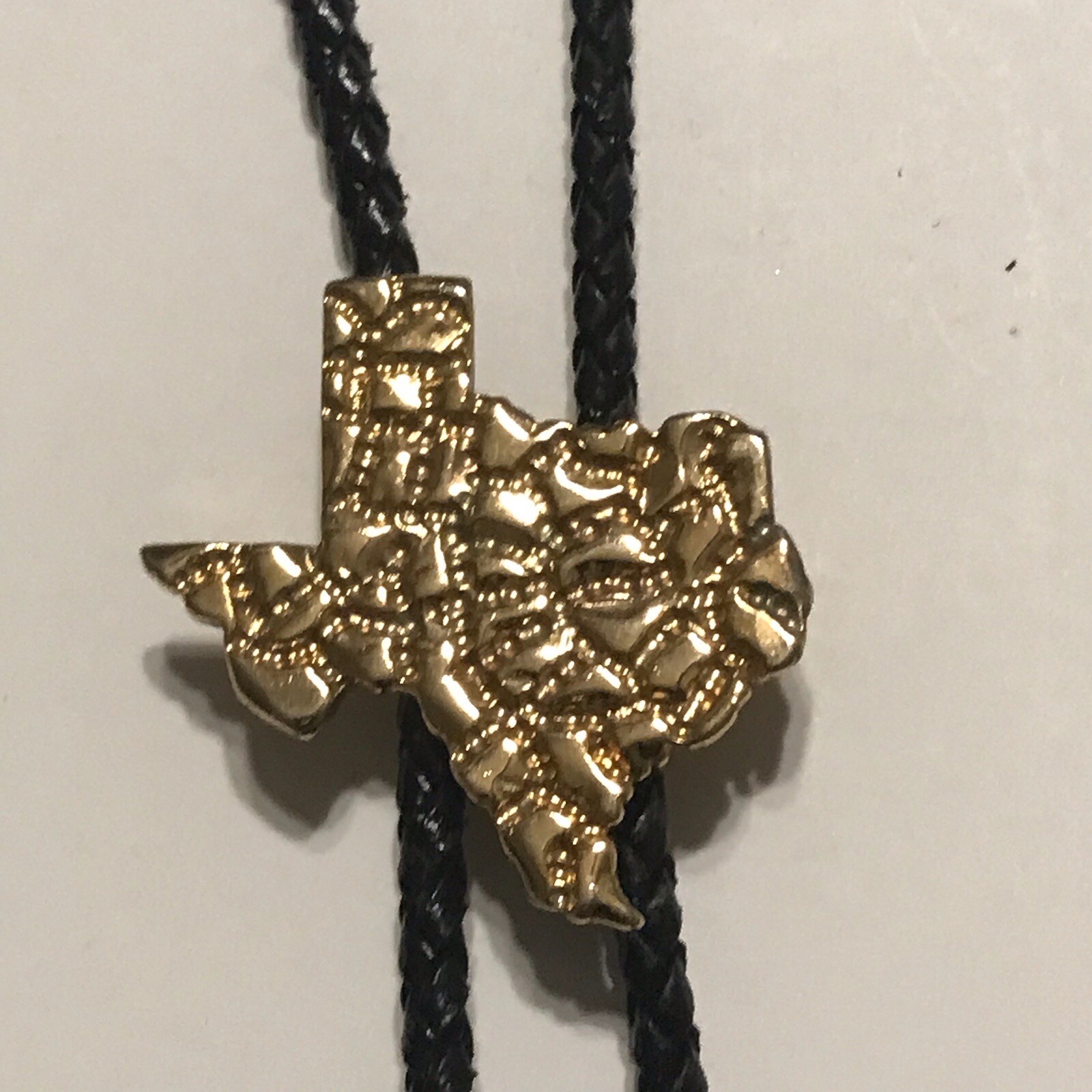 Western Bolo Tie w/Gold Nugget Style State of Texas Slide and Metal ...