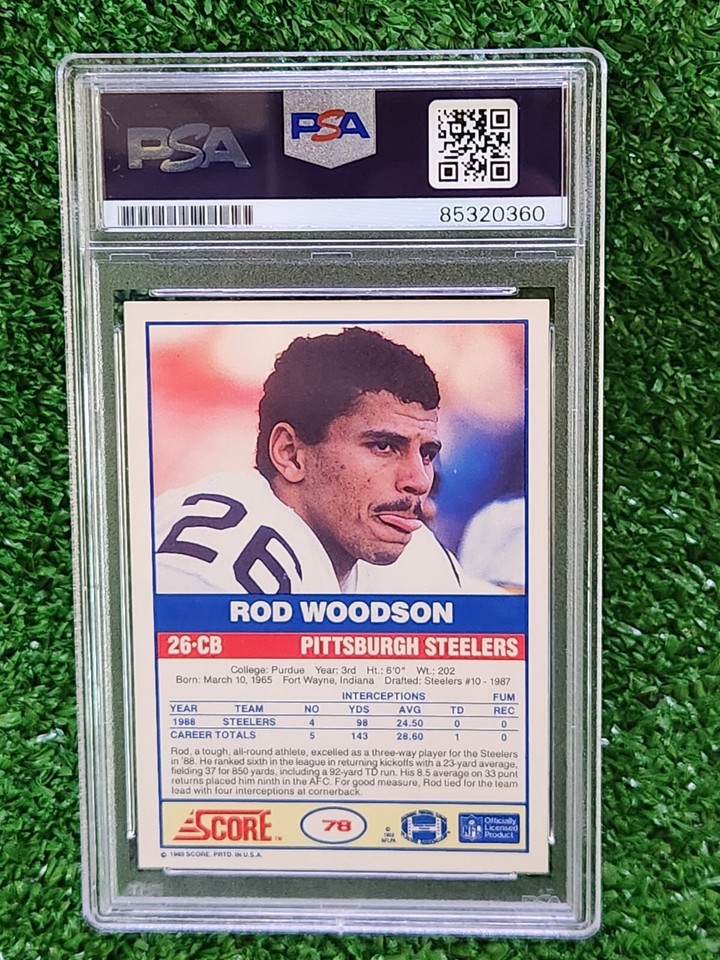 Signed Rod Woodson, Pittsburgh Steelers 1989 Score ROOKIE card - PSA ...