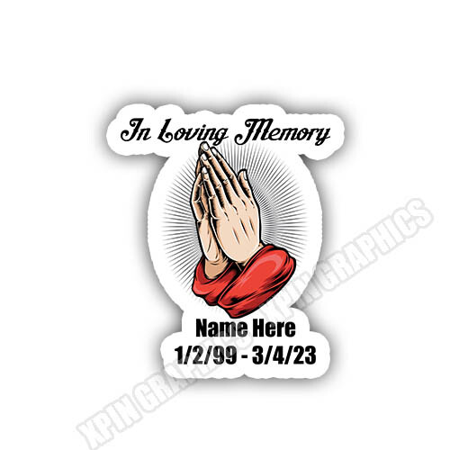Custom IN LOVING MEMORY X2 Praying Hands Vinyl Car Window Decal Sticker ...