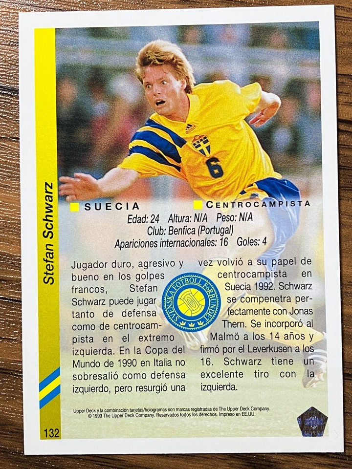 Upper Deck 1993 World Cup USA Soccer Card #132 Stefan Schwarz Sweden | eBay