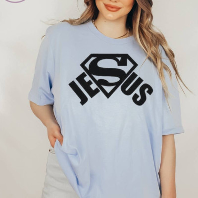Gildan T-shirt Women XL Blue Jesus Superhero Christian Unisex Shirt | eBay