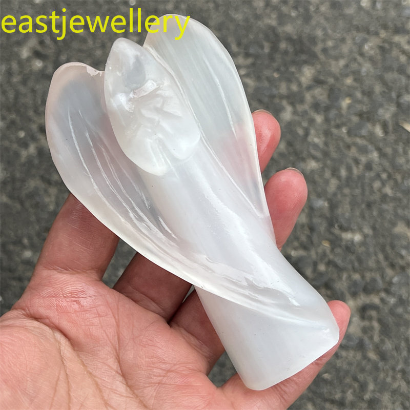Carved Natural Selenite angel skull Quartz Crystal skull Reiki healing ...