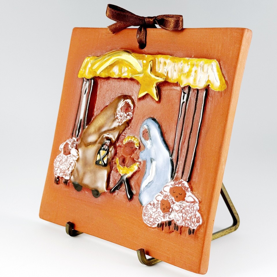 Handmade Pottery Christmas Nativity Redware Tile Mary Joseph Jesus ...