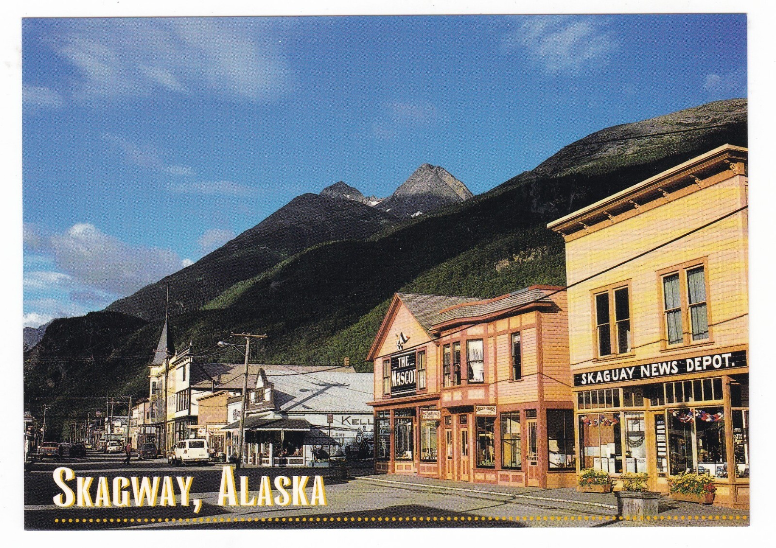 c1990 SKAGWAY ALASKA DOWNTOWN SKGUAY NEWS DEPOT MOUNTAINS VINTAGE ...