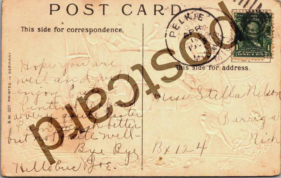 1908 "Happy Easter to you" rabbit in pajamas smoking egg in pipe ...