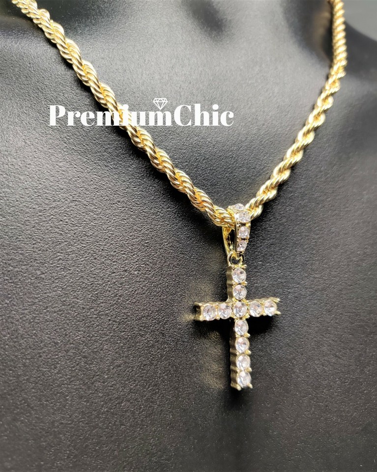 Iced Cross Pendant with 5MM Rope Chain Necklace Mens Hip Hop Plated CZ ...