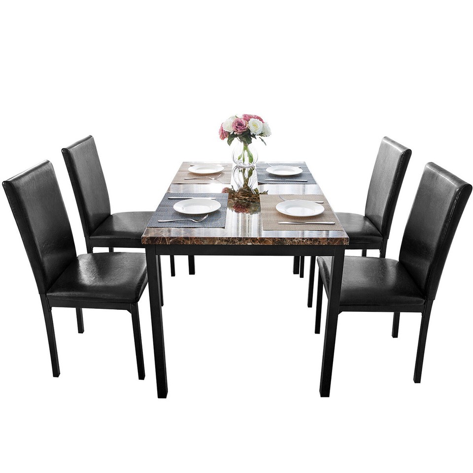 Modern Dining Set Kitchen Room Table Set, Dining Table , 4 Faux Leather Chairs | eBay