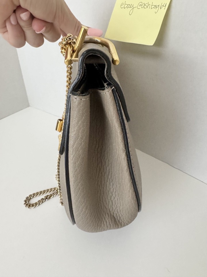 Chloé Drew Shoulder Bag Taupe Grained Leather Gold Chain | eBay