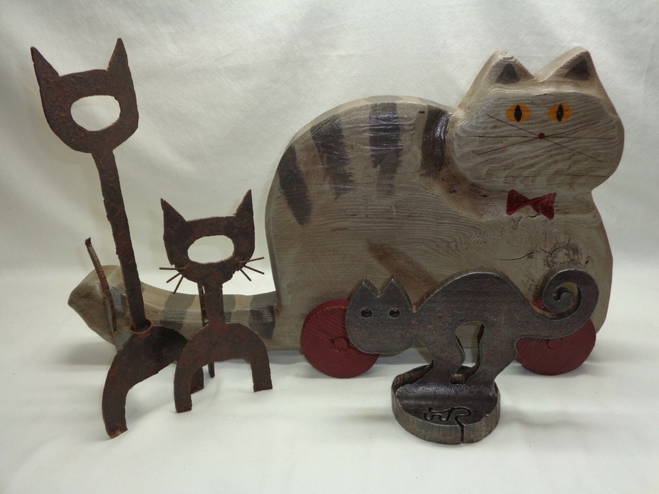 Vtg Wood Cat Folk Art Americana Country Cottage Primitive Colonial Room ...