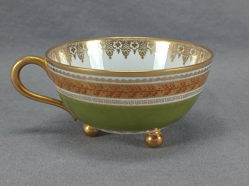 Haviland Limoges Red Leaves Gold Greek Key & Green Footed Tea Cup C ...