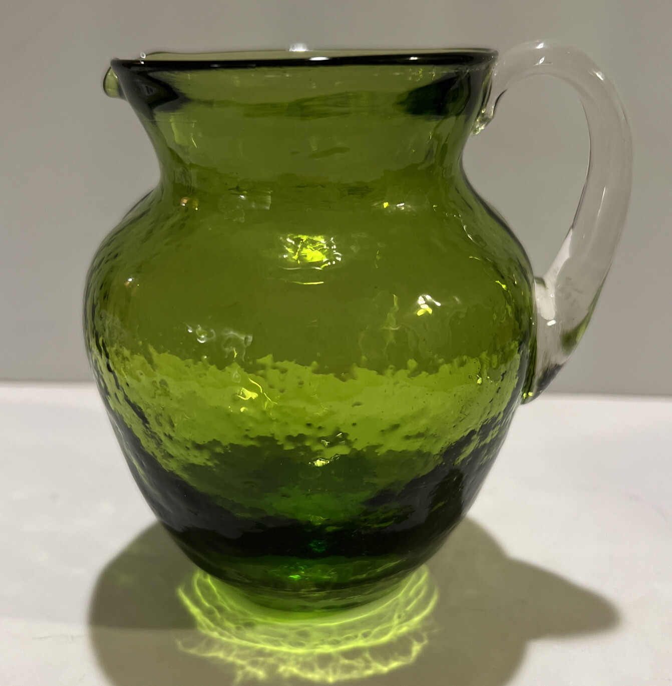 Pilgrim Glass Hand Blown Olive/Avocado Green Small Glass Pitcher Glass ...