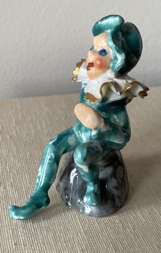 Vintage Ceramic Pixie Green Elf Figurine 4” Japan Adorable Clown Ruffle ...