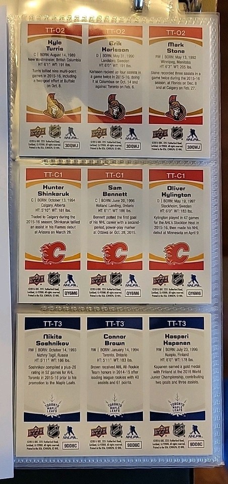 2016-17 Upper Deck Team Triples Karlsson Stone Bennett Leafs Flames ...