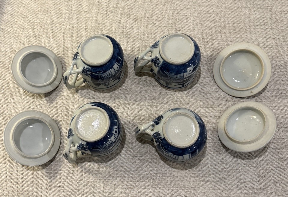 4 Antique Chinese Export Blue And White Porcelain Mustard Pots (few ...