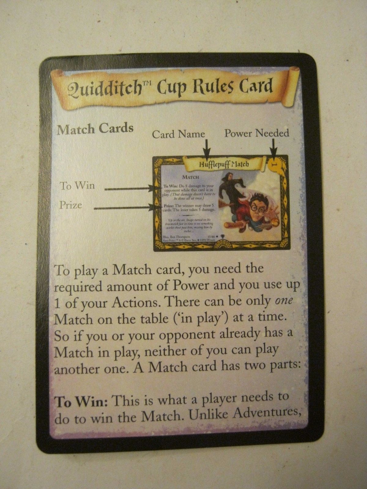 Harry Potter Quidditch Cup Rules Card, Match Cards (DESCRIPTIONS) (011 ...