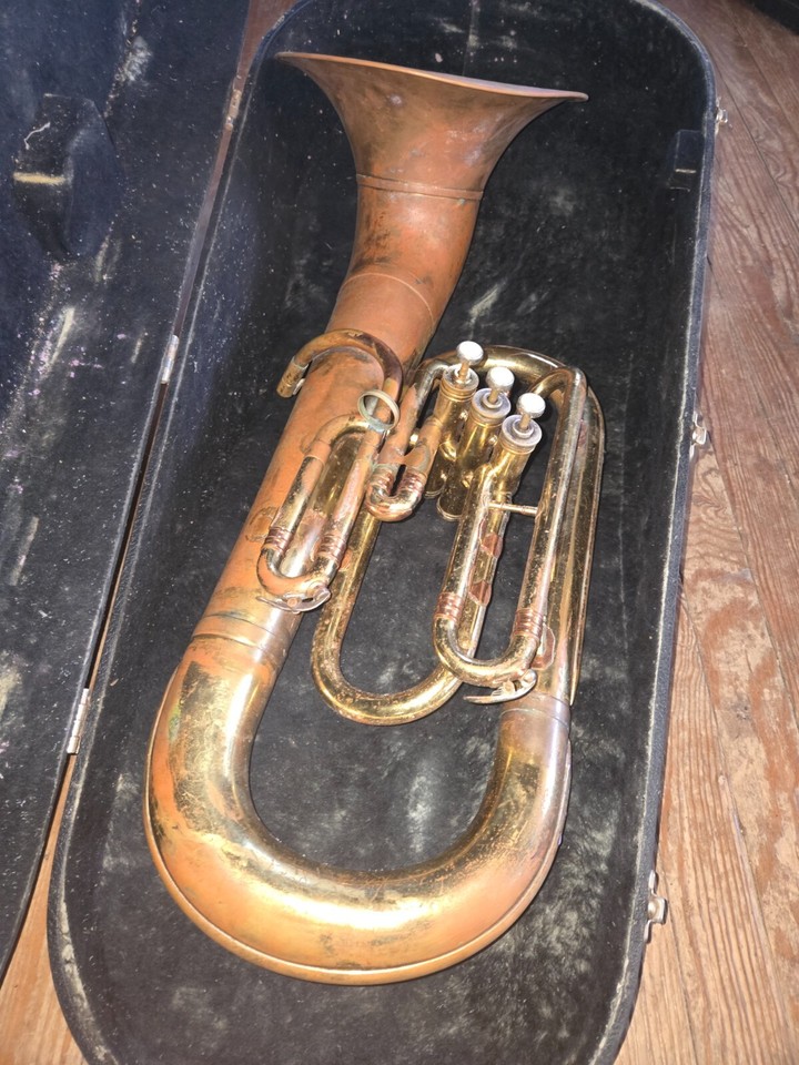 Baritone Horn Getzen Super Deluxe Copper Valves Slides Case Brass Tuba ...