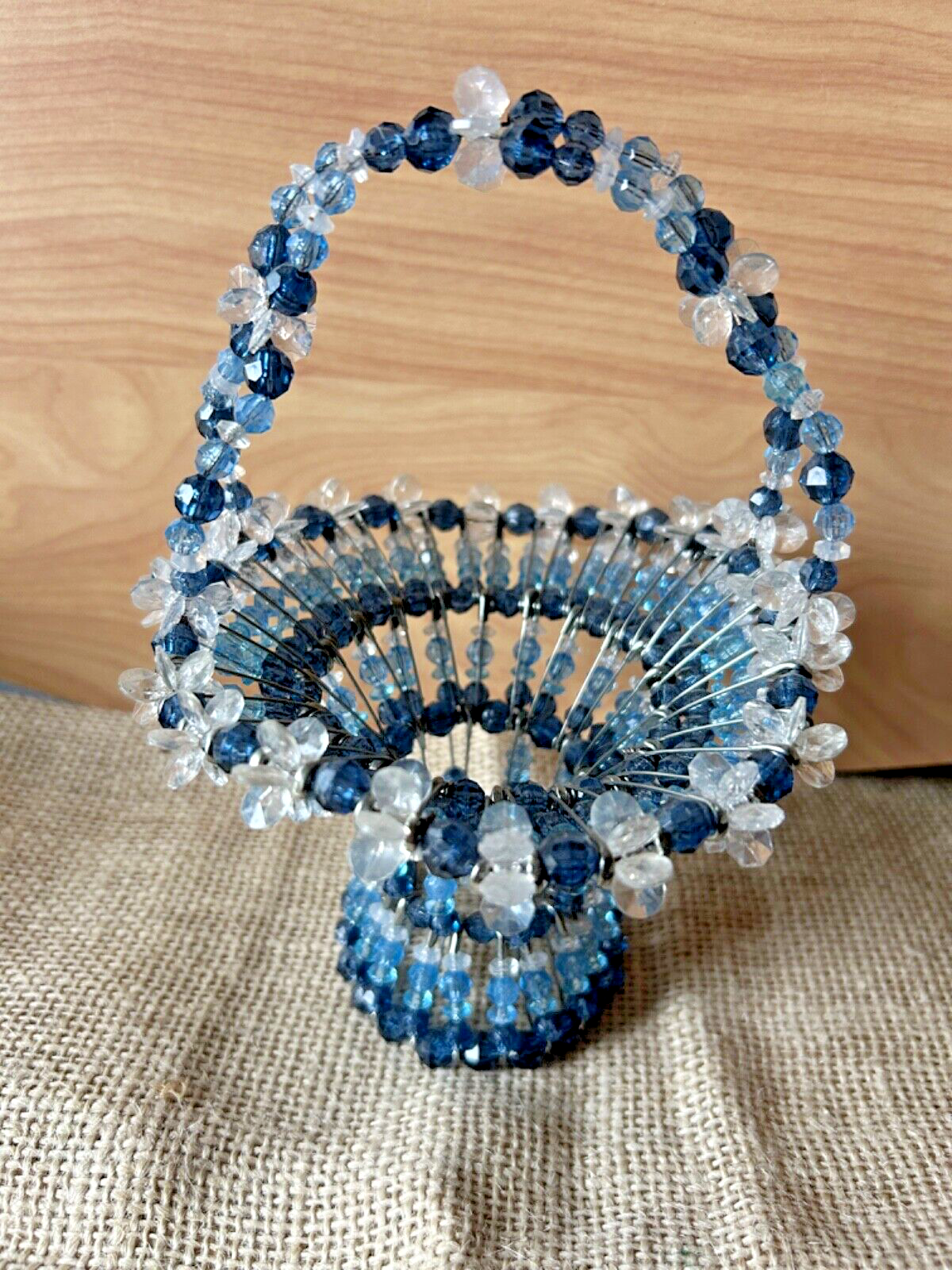 Vtg Handmade Safety Pin Basket with Blue and Clear Plastic Beads | eBay