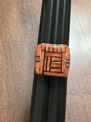 ZUNI V DEWA STERLING SILVER 925 INLAID CORAL ONYX RING 11 | eBay