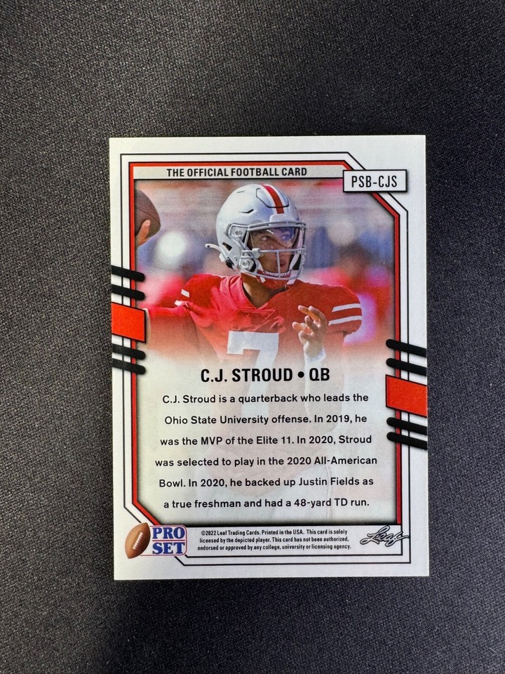 2022 Leaf Pro Set C.J. Stroud RC Black Wave #PSB-CJS Houston Texans ...