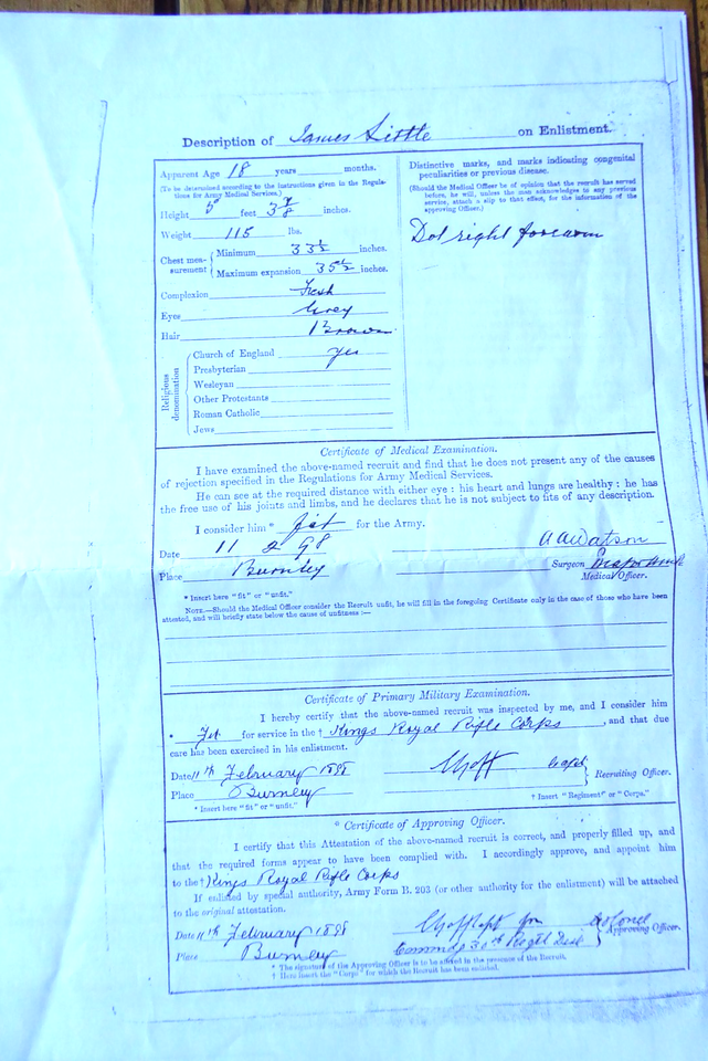 QSA Pte.J.Little 761 King`s Royal Rifles converted to Mess table name ...