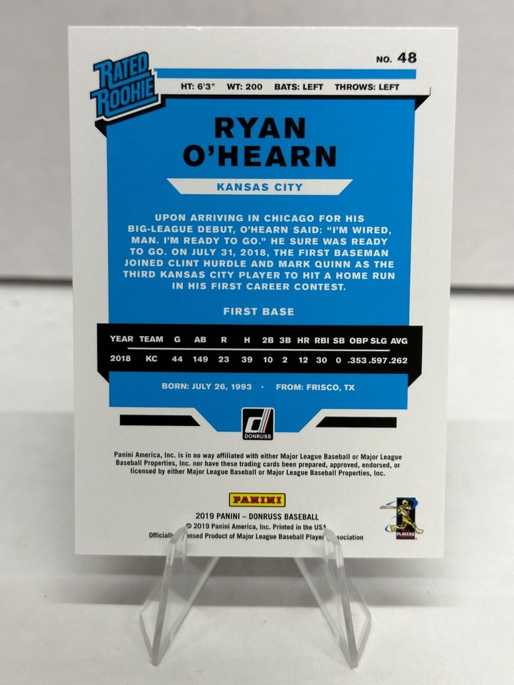 2019 Panini Donruss Rated Rookie Card #48 Ryan O'Hearn Kansas City ...