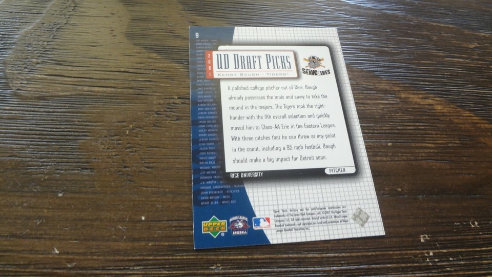 2001 UPPER DECK #9 UD DRAFT PICKS KENNY BAUGH BASEBALL CARD | eBay